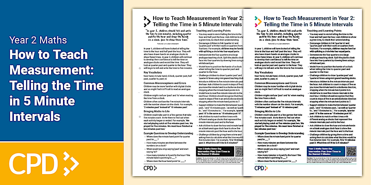 How to Teach Measurement in Year 2: Telling the Time in 5 Minute Intervals