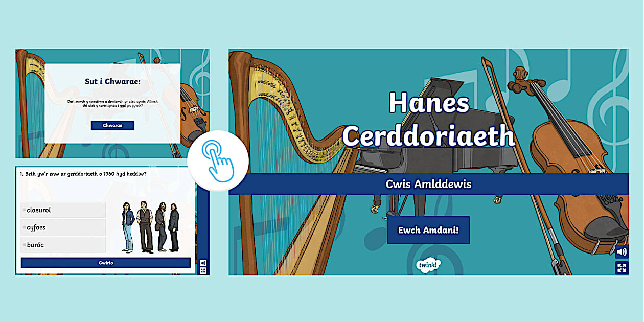 Cwis Rhyngweithiol Hanes Cerddoriaeth