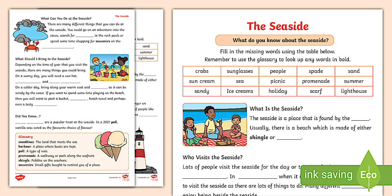 Seaside Cloze Activity,seaside (teacher made) - Twinkl