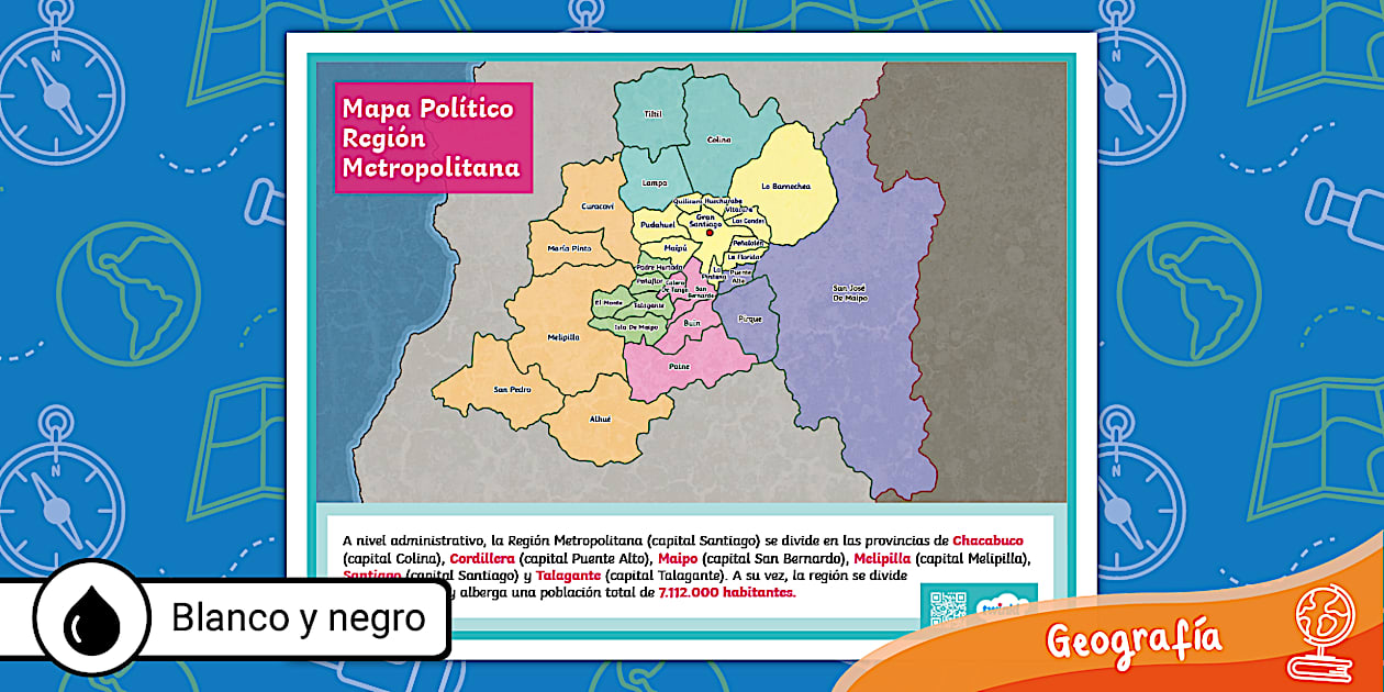 Póster | mapa de la región Metropolitana y sus comunas