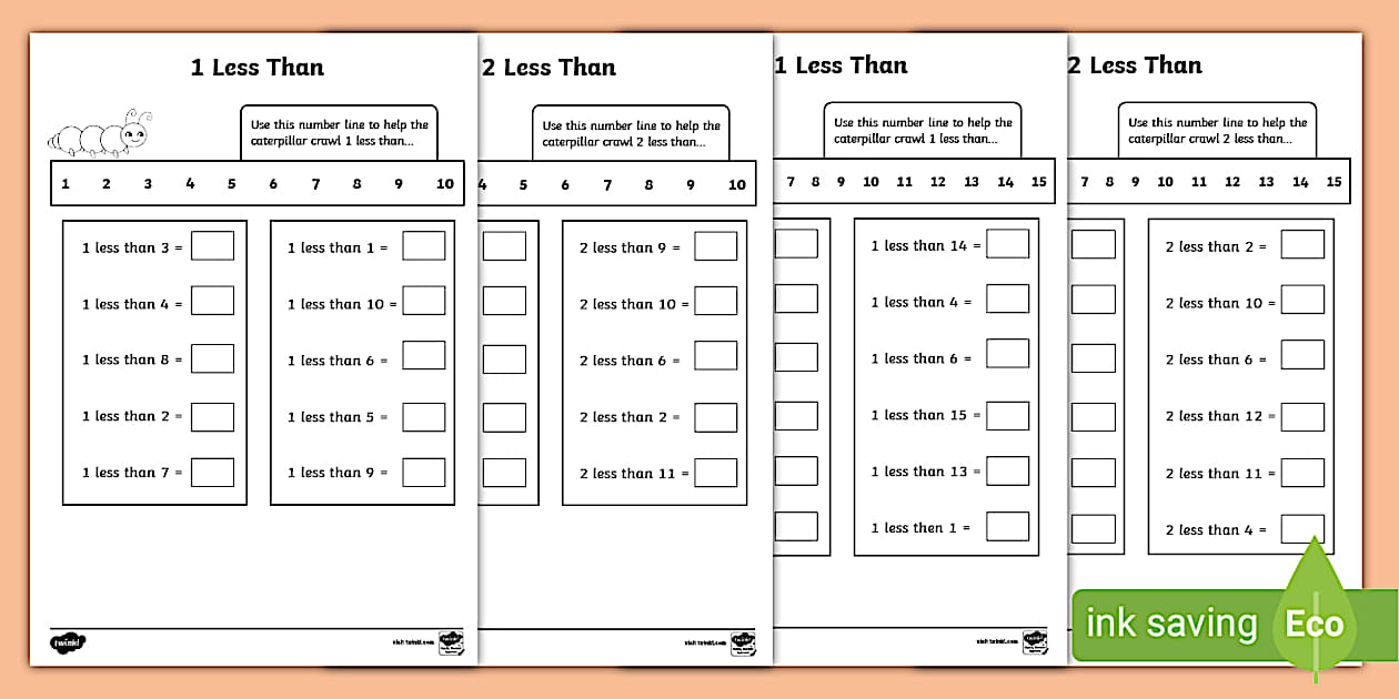 👉 1 Less Than and 2 Less Than Activity Sheet - Twinkl