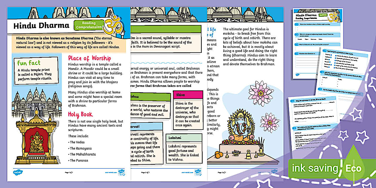 Hindu Dharma Reading Comprehension (Ages 5 - 7) - Twinkl