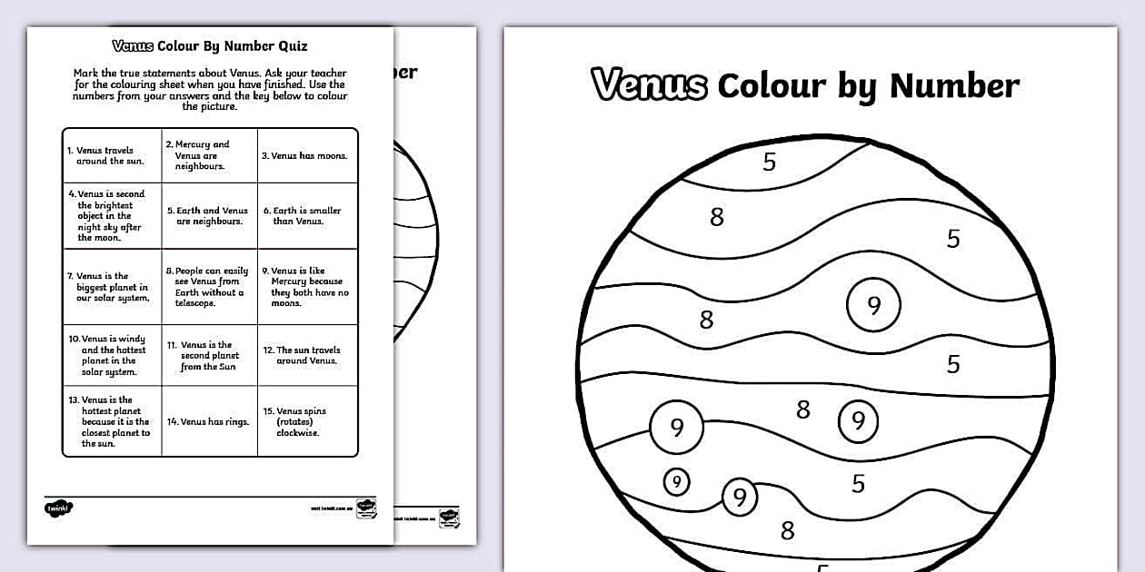 Venus Colour By Number Quiz - Primary Education Resource
