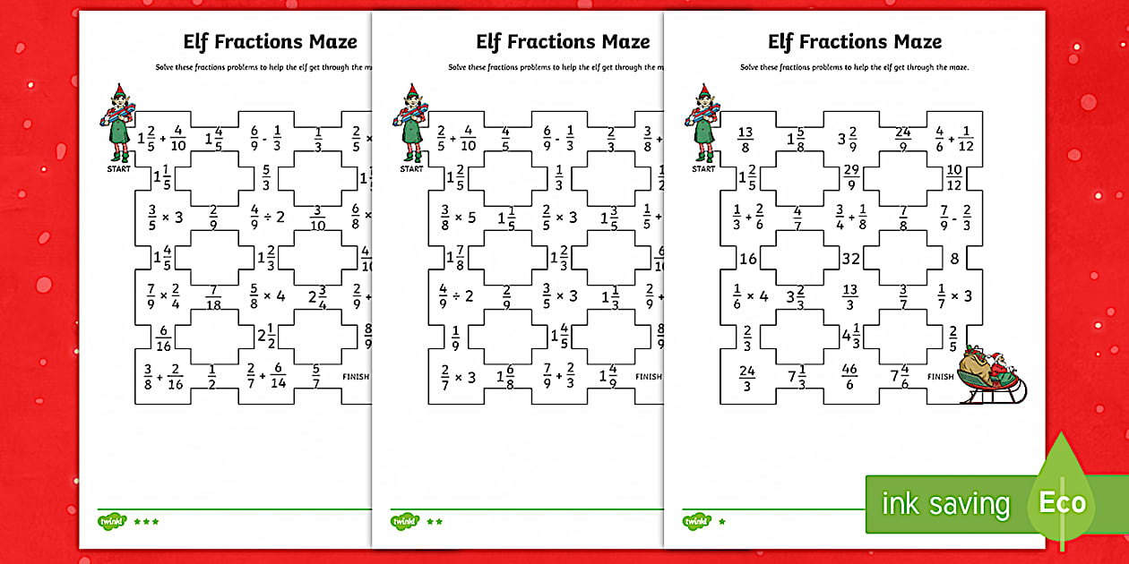 Elf Christmas Fractions Worksheet (teacher made) - Twinkl