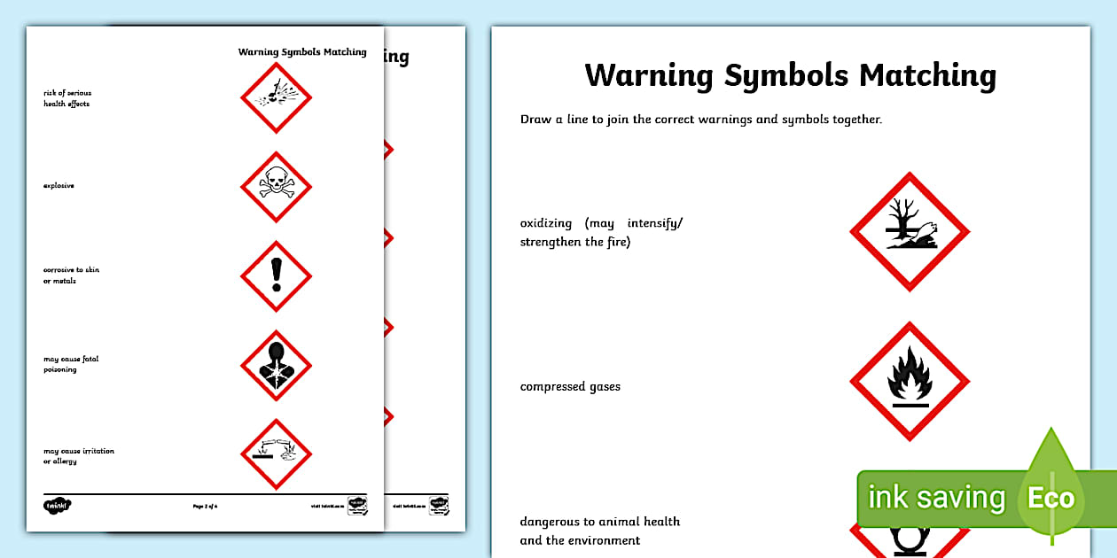 Editable Warning Symbols Matching Worksheet - Twinkl
