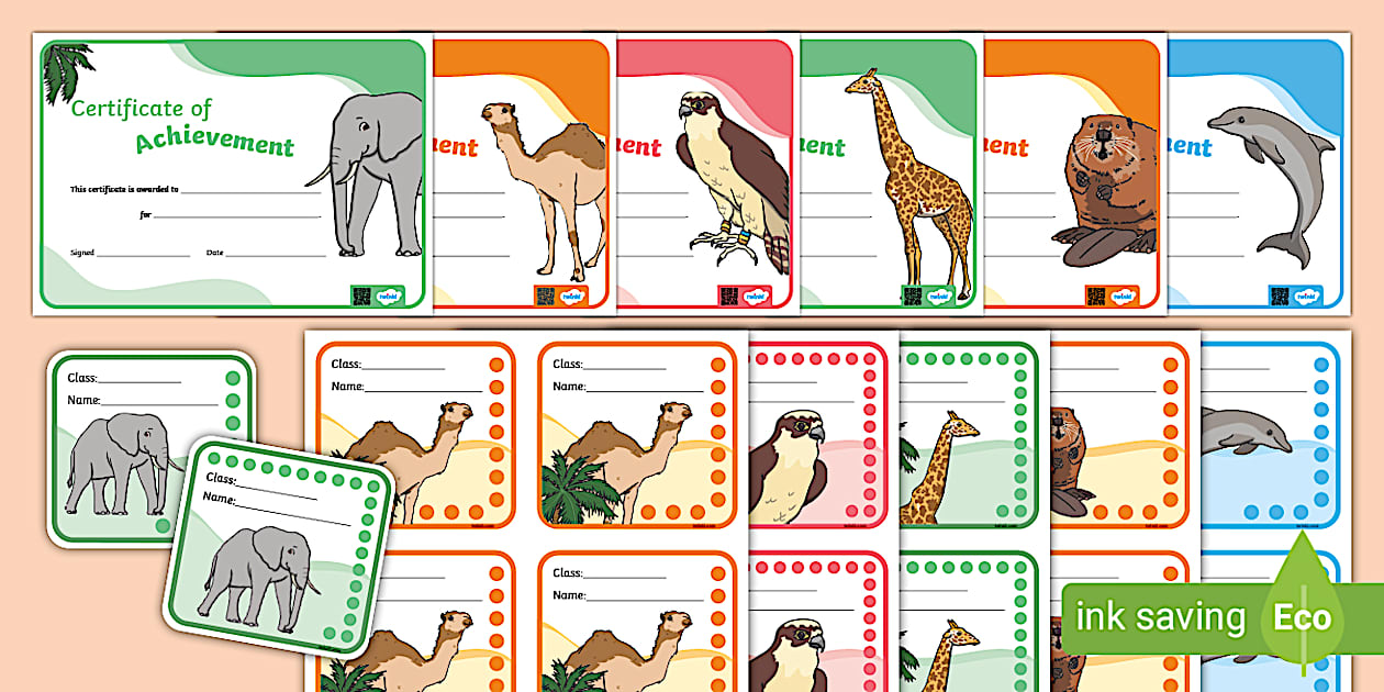 Animal Themed Punch Cards with Matching Certificates
