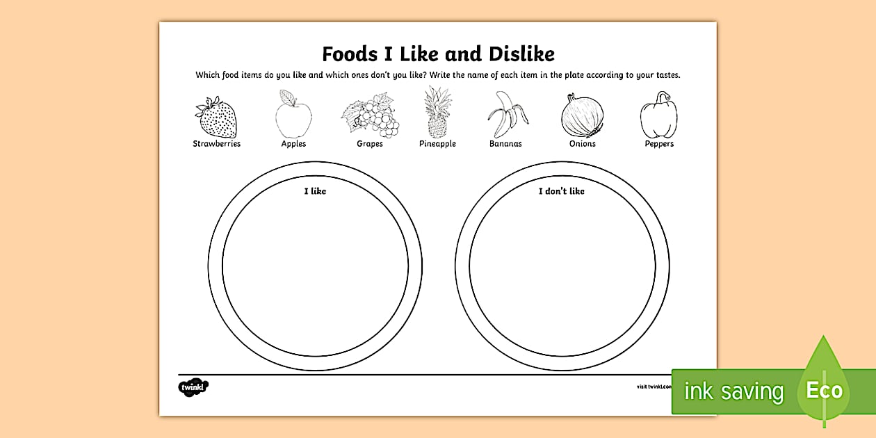 Editable Food I Like and Dislike Worksheet (professor feito)