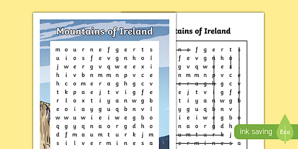 Mountains of Ireland Differentiated Word Search-Irish