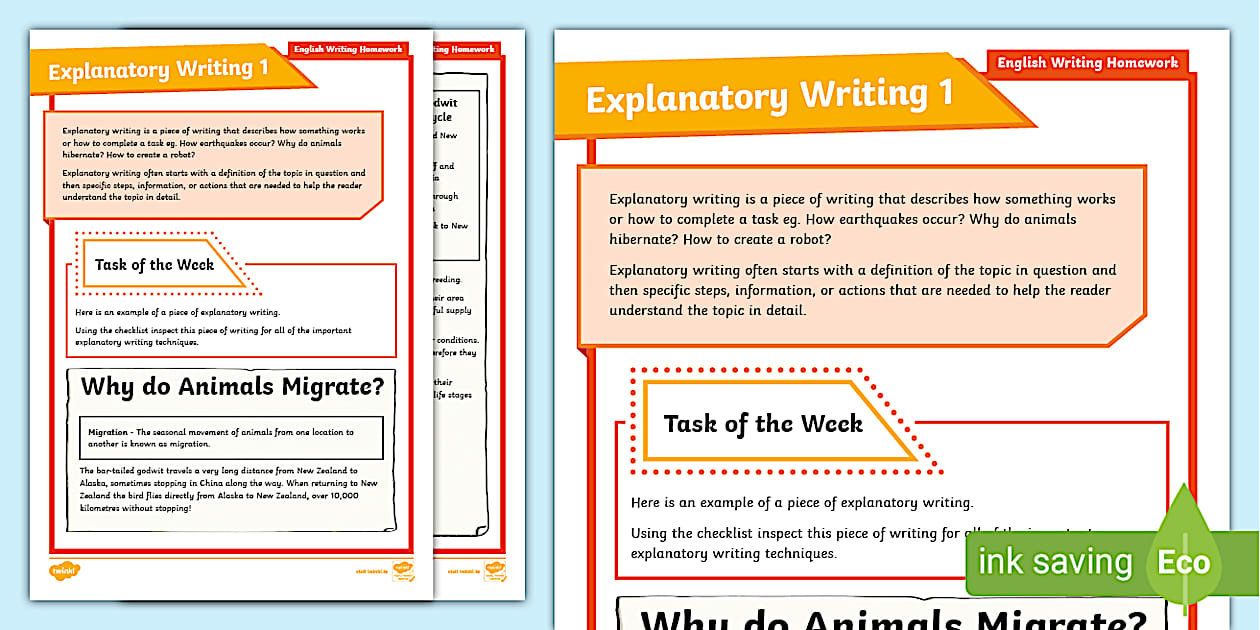 Writing Homework Explanatory 1 3rd/4th Class (teacher made)