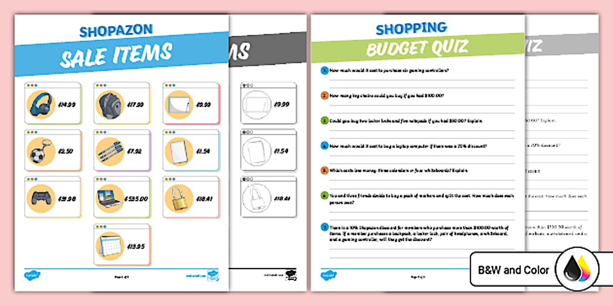 Sixth Grade Shopazon! Shopping Budget Math Quiz - Twinkl