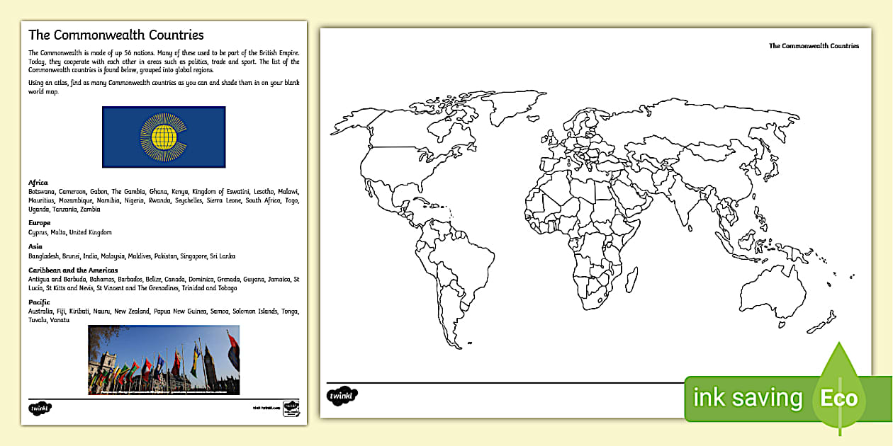 The Commonwealth Countries Worksheet / Worksheet - Twinkl