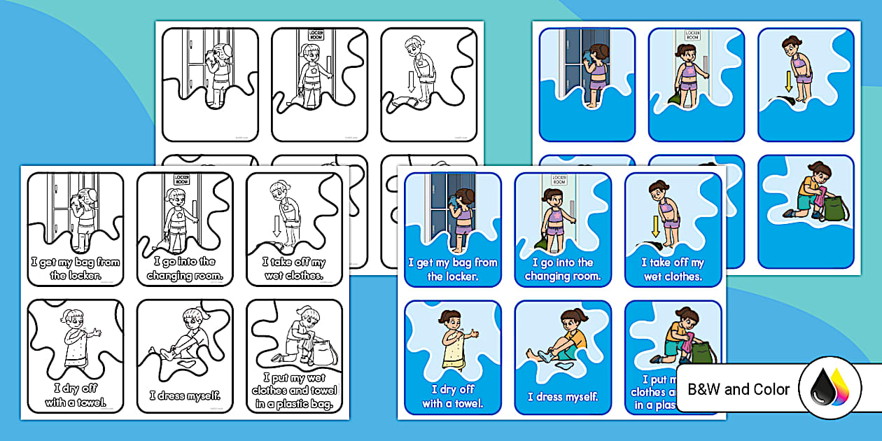 Girls' Getting Dressed for Swimming Lessons Sequencing Cards