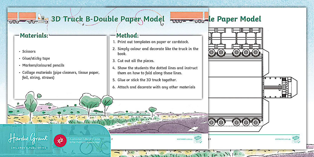 FREE! - National Simultaneous Storytime 2025 3D B-Double Truck Craft
