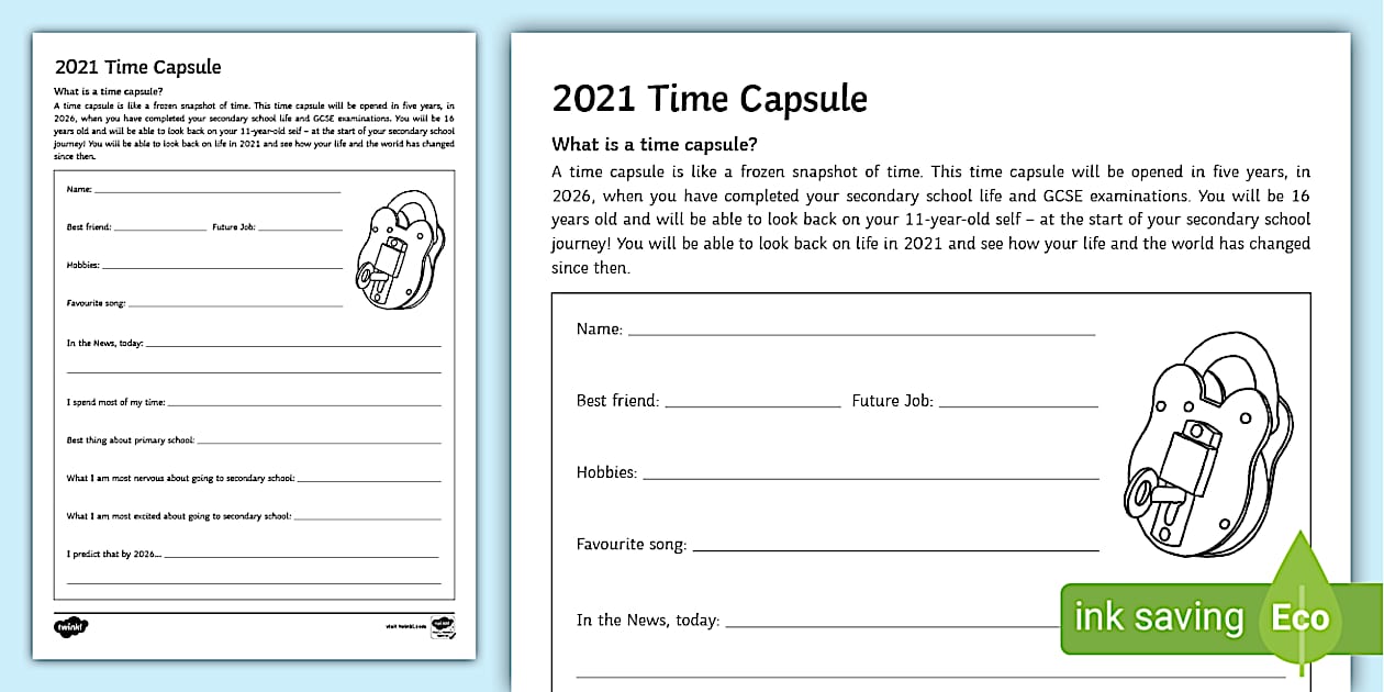 Editable Transition Time Capsule Worksheet (professor feito)