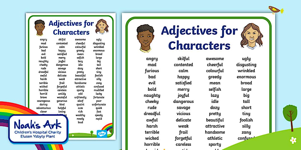 Adjectives for Characters Display Poster