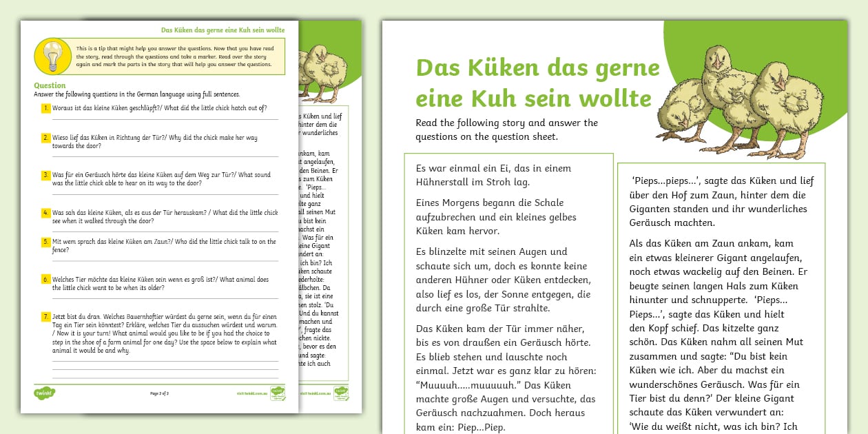 Farm Animal Reading Comprehension - German (Teacher-Made)