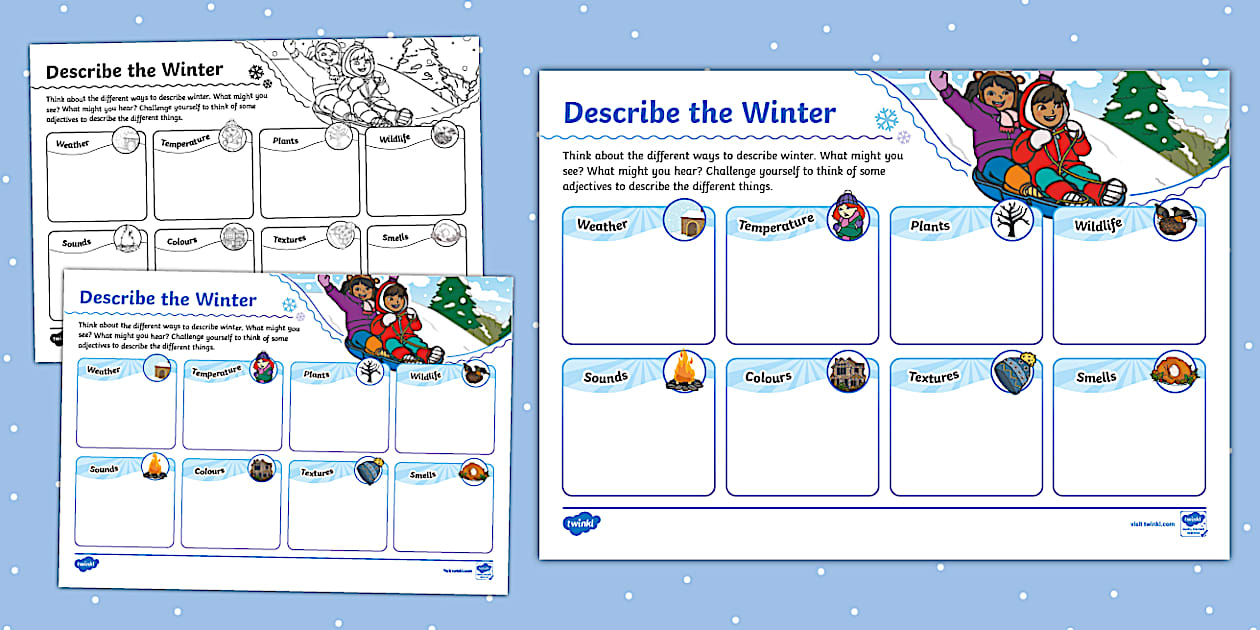 Winter Adjectives Worksheet (Teacher-Made) - Twinkl