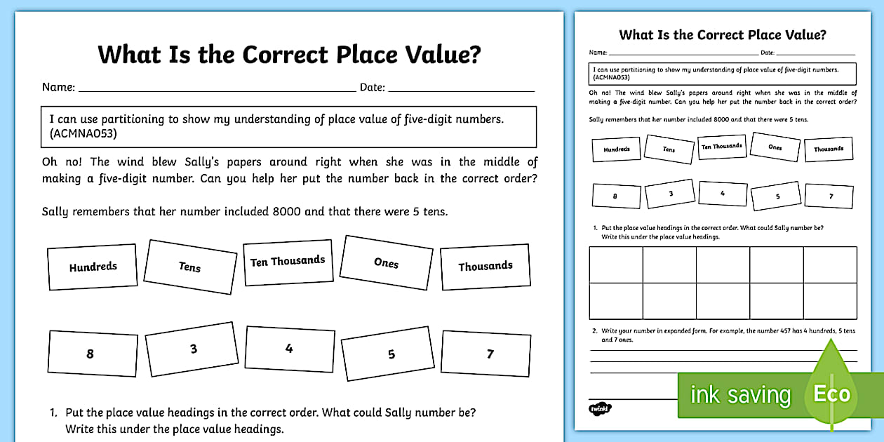 What Is the Correct Place Value Order? Open-Ended Worksheet / Worksheet