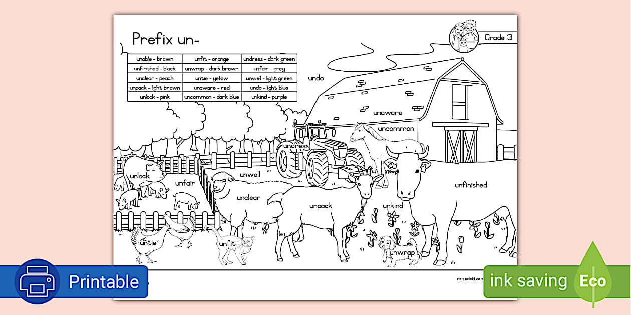 Prefix Words With '-un' Worksheet | Colour By Word - Twinkl