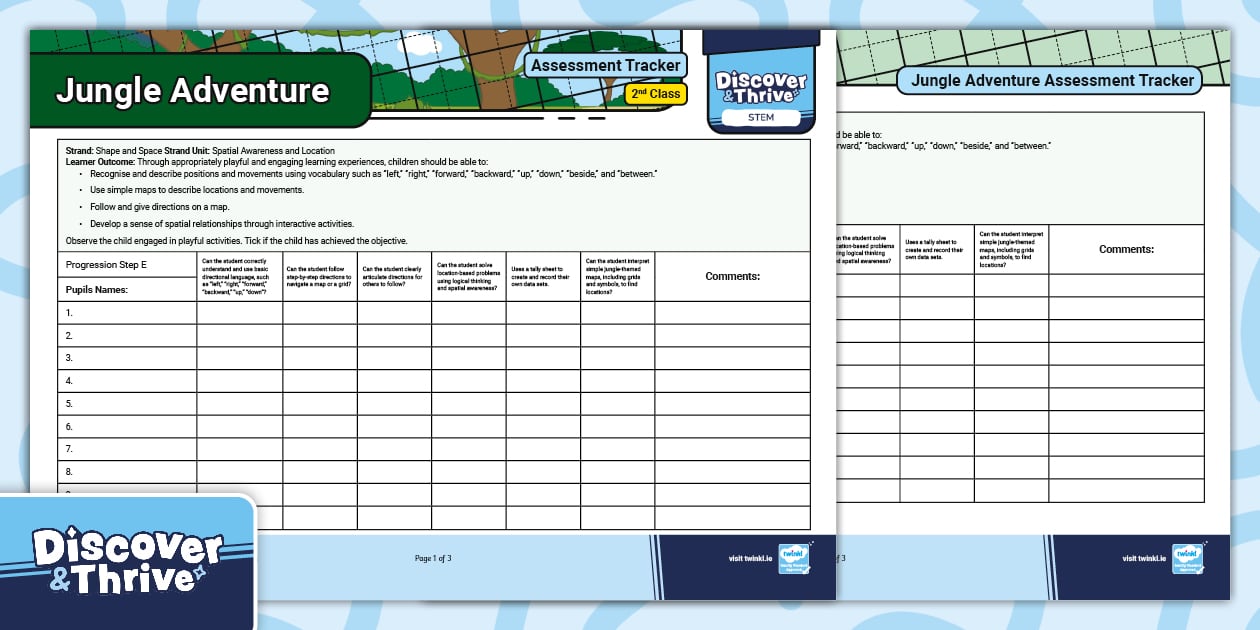 Jungle Adventure Spatial Awareness Assessment Sheet - Twinkl