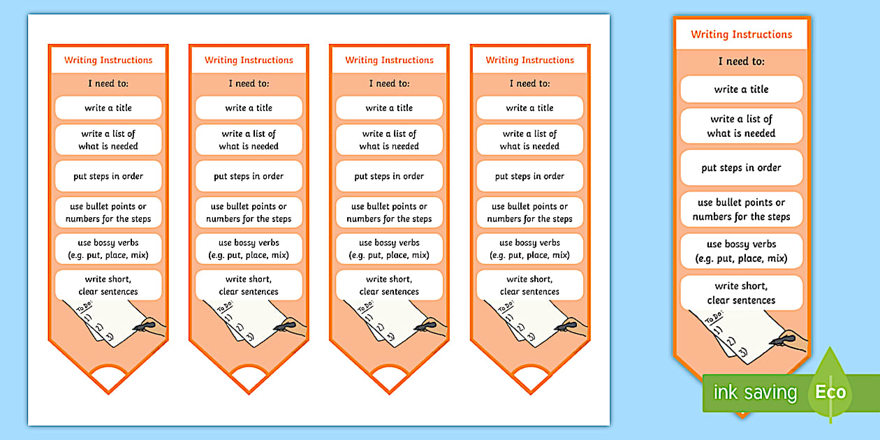 Editable First Level Writing Instructions Bookmarks - Twinkl