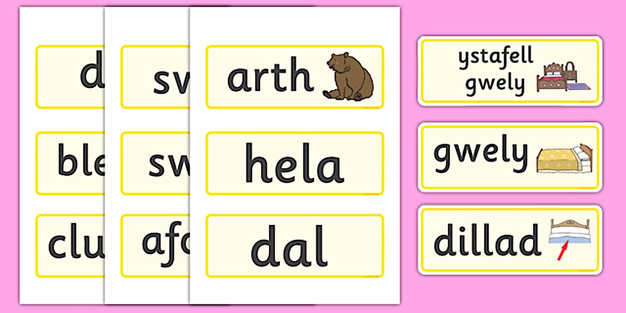 Bear Hunt Word Cards (Welsh) (teacher made) - Twinkl