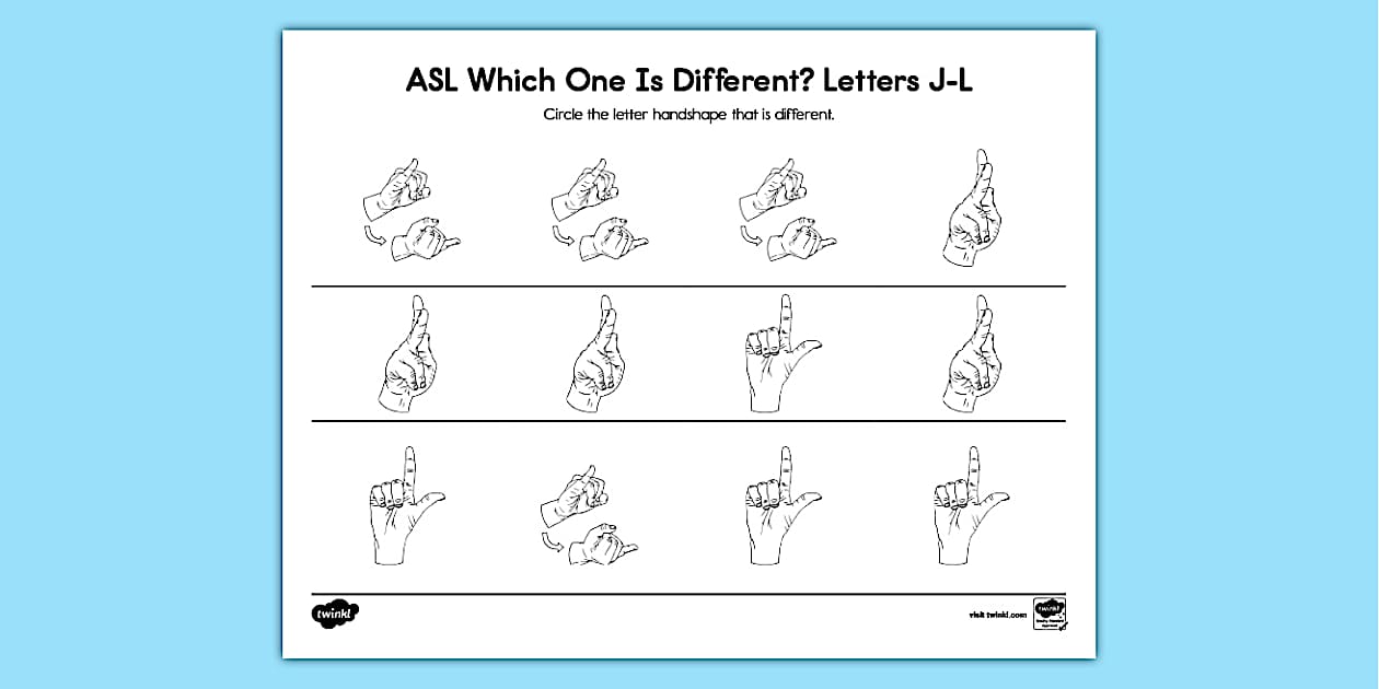 ASL Which One Is Different? Letters J-L Worksheet - Twinkl