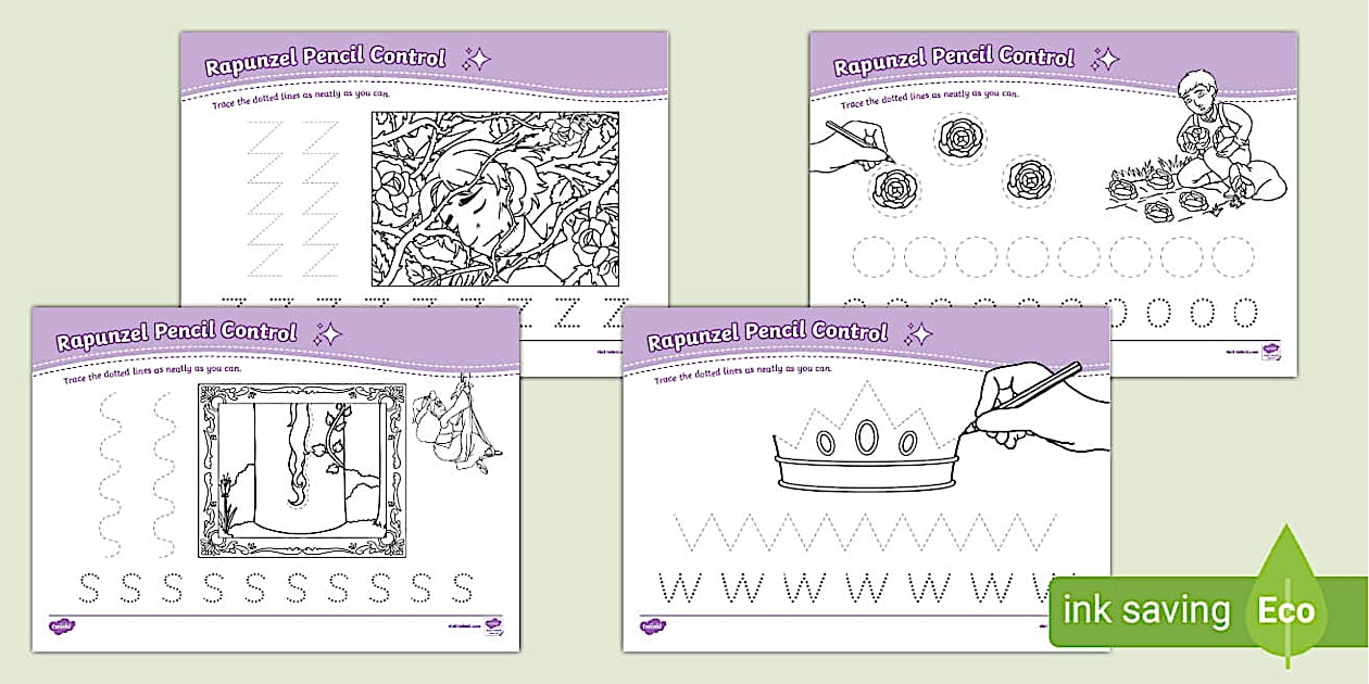 Rapunzel Pencil Control Worksheets - Twinkl