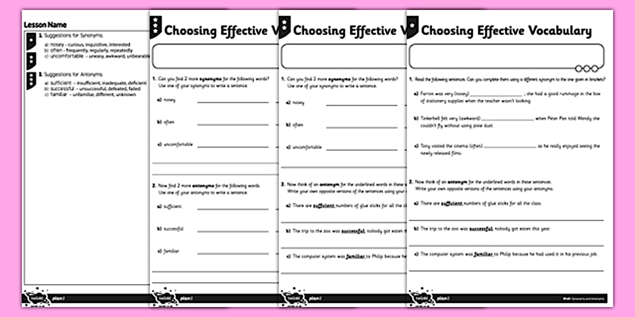 Choosing Effective Vocabulary Differentiated Worksheet