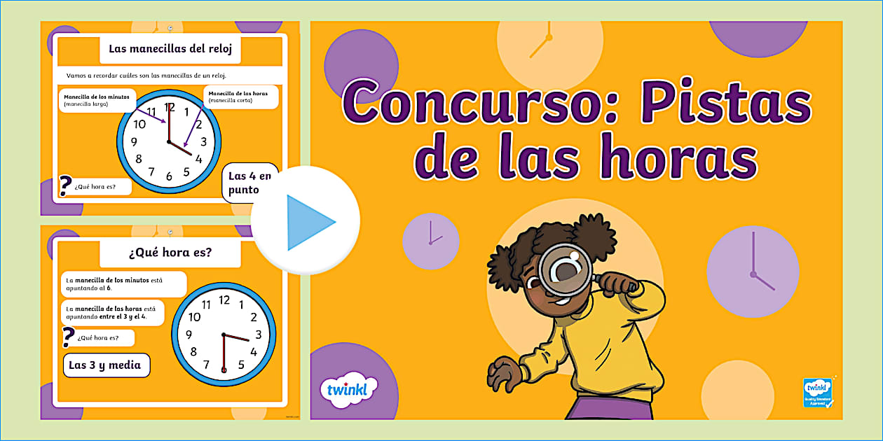 Juego interactivo: Concurso - Pistas de las horas - Twinkl