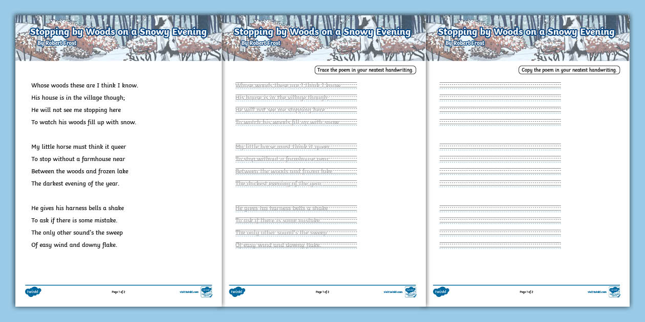 Stopping by Woods on a Snowy Evening Robert Frost - Twinkl