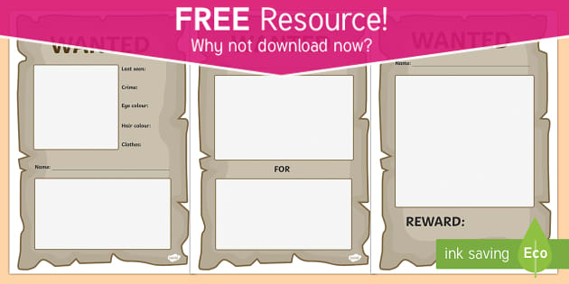 👉 Free Wanted Poster Template - Primary Resources - Twinkl
