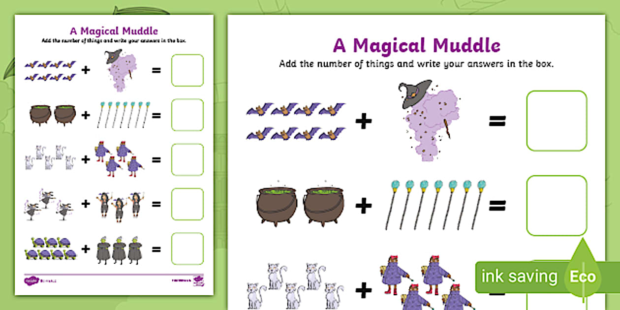 A Magical Muddle Addition to 10 Worksheet (teacher made)