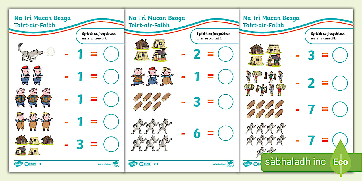 Na Trì Mucan Beaga - Duilleagan Toirt-air-Falbh - Twinkl