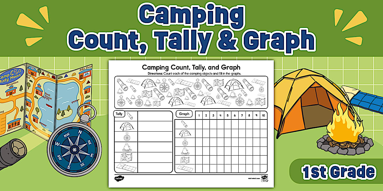 First Grade Camping Count, Tally, and Graph Worksheet