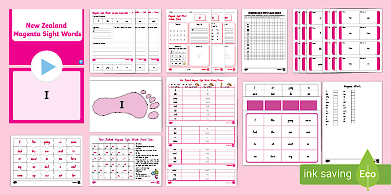 New Zealand Magenta Sight Words Resource Pack (teacher made)