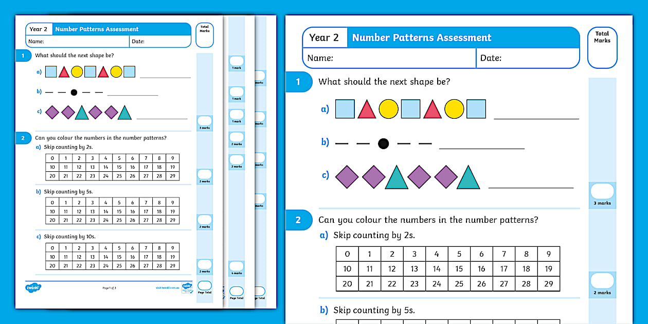 Year 2 Number Patterns Assessment Sheets | Twinkl - Twinkl