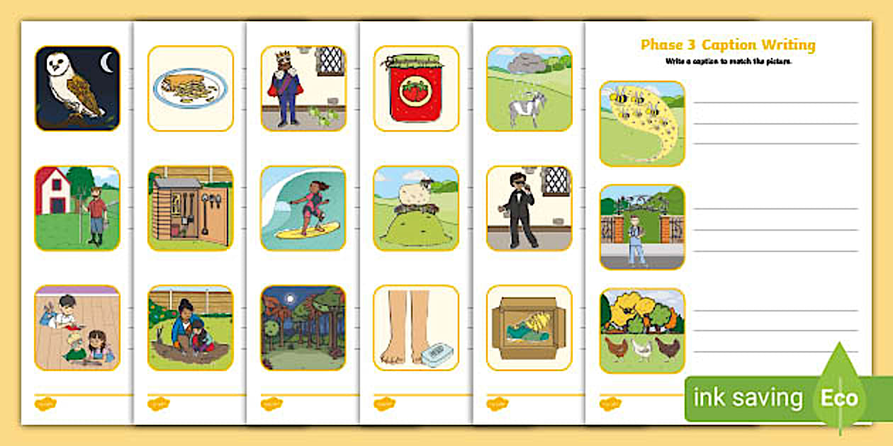 Phase 3 Caption Writing Activity (teacher made) - Twinkl