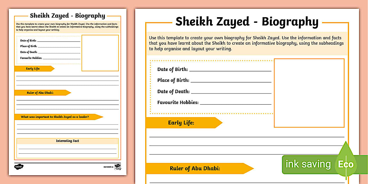 Sheikh Zayed Biography Writing Template - Twinkl
