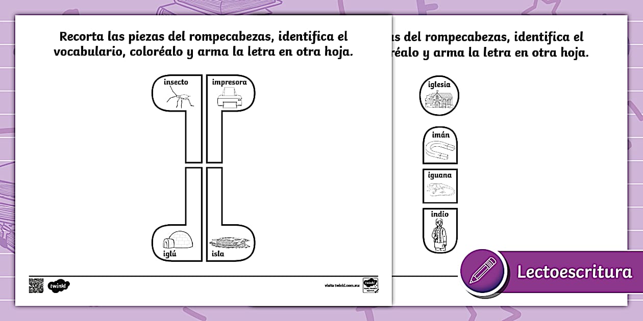 Hoja de actividad: Rompecabezas de la letra I (teacher made)