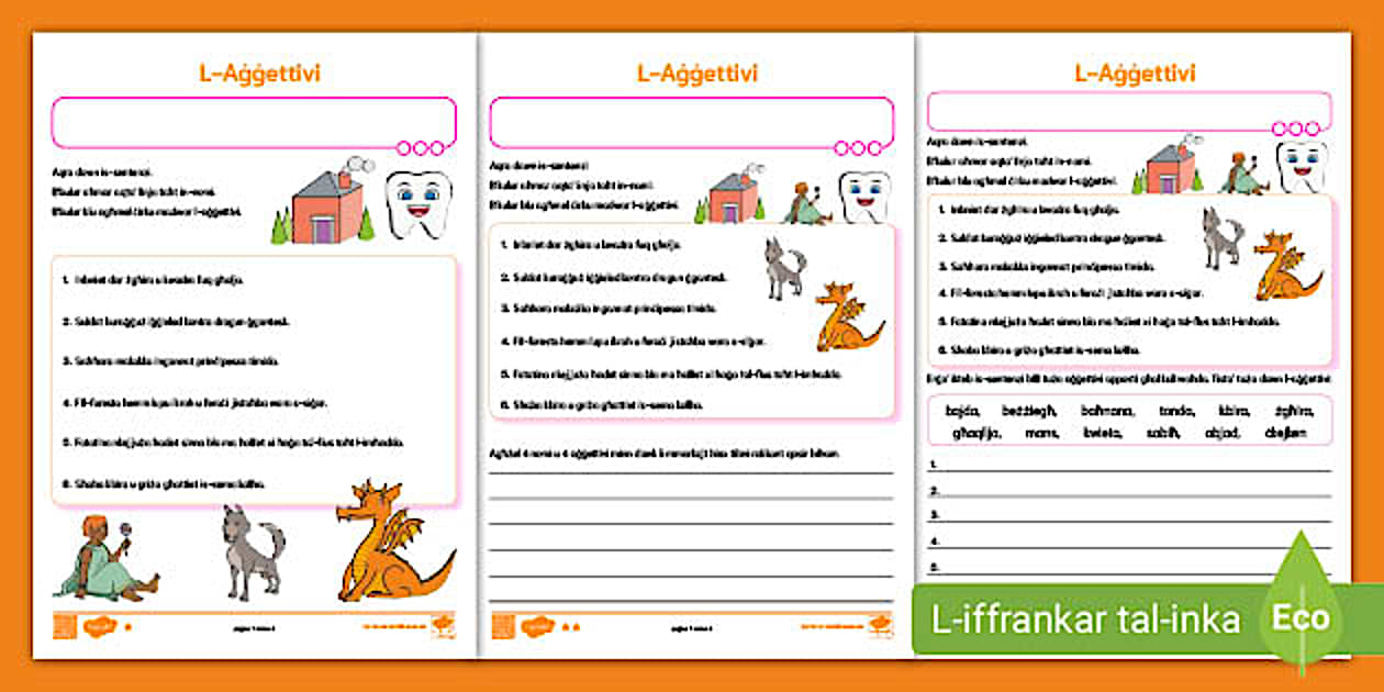 Il-Grammatika l Karti tat-Taħriġ: L-Aġġettivi l Twinkl