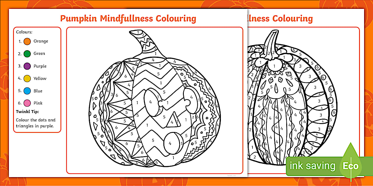 Pumpkin Mindfulness Colour by Number Activity - Twinkl