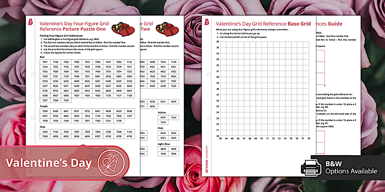 KS3 Valentine's Day: Four-Figure Grid References Puzzles