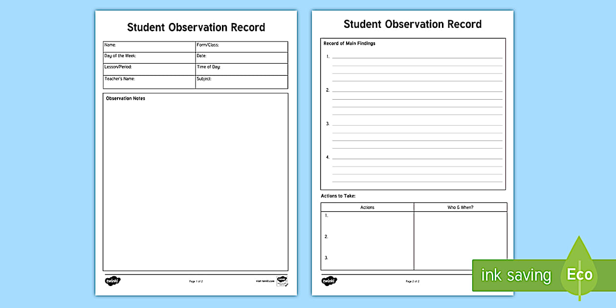 Student Observation Form - Teacher Aide Resources - Twinkl