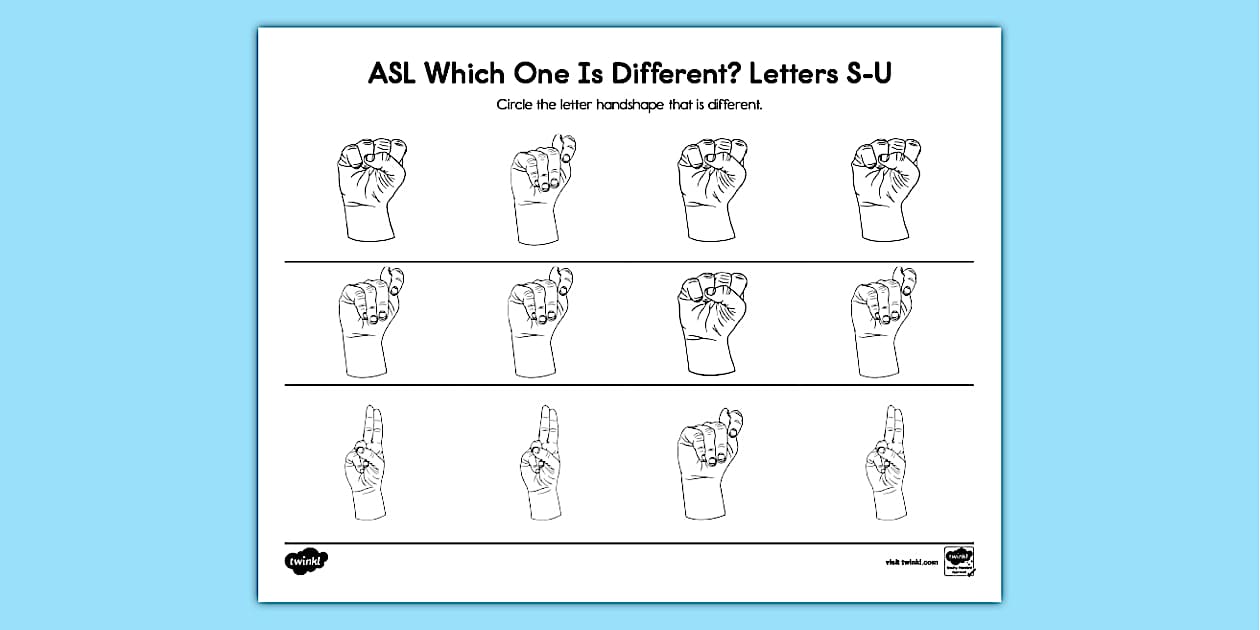 ASL Which One Is Different? Letters S-U Worksheet - Twinkl