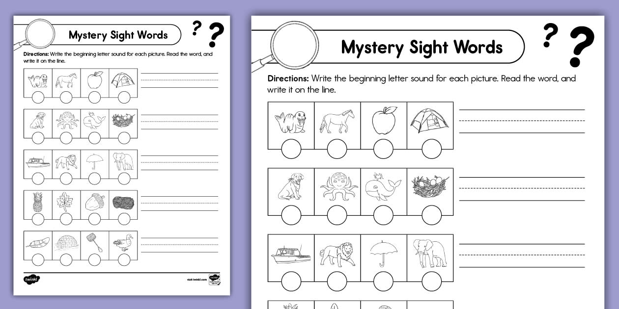 Kindergarten Mystery Sight Words Worksheet - Twinkl