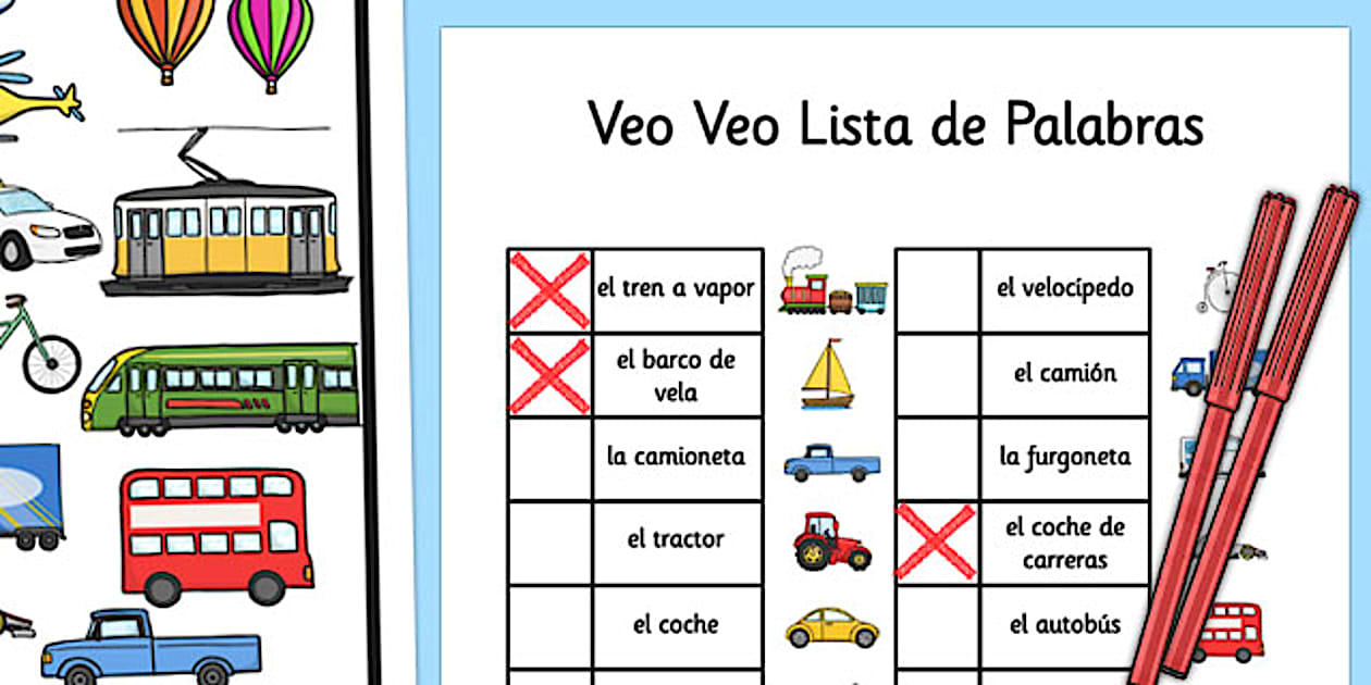 Veo Veo Lista de Palabras Transport Themed I Spy With My Little Eye ...