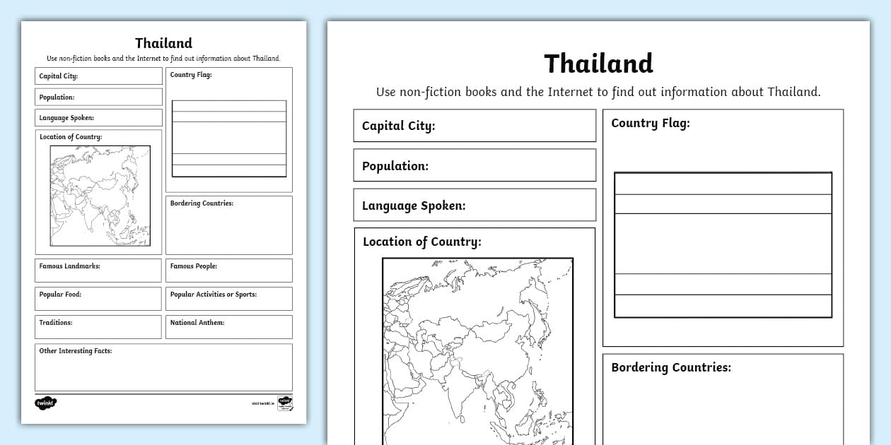 Thailand Fact File Worksheet (teacher made) - Twinkl