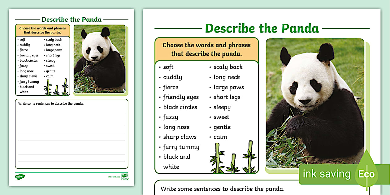 Describe the Panda Writing Worksheet,panda (teacher made)