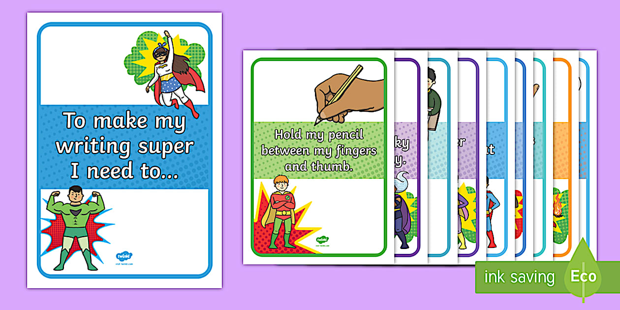 Superhero Writing Posters (Teacher-Made) - Twinkl